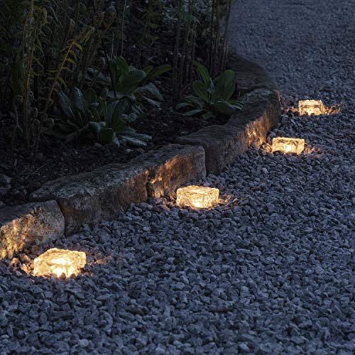 ASTRAEUS Solar Brick Lights Solar Ice Cube Light Brick Rock Lamp Frosted Glass Landscape Led Lights for Garden Path Patio Outdoor Decoration 4PCS Warm White