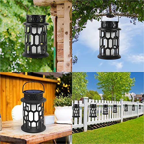 DONLINE Solar Lanterns Outdoor Waterproof Flickering Flame Hanging Solar Lantern Camping Solar Powered Lights Decorative Lights for Halloween Decorations Home Garden Patio Deck Yard Path, 2 Pack