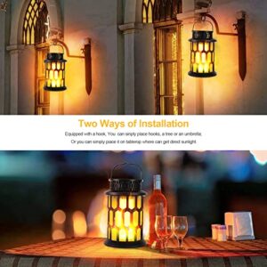 DONLINE Solar Lanterns Outdoor Waterproof Flickering Flame Hanging Solar Lantern Camping Solar Powered Lights Decorative Lights for Halloween Decorations Home Garden Patio Deck Yard Path, 2 Pack