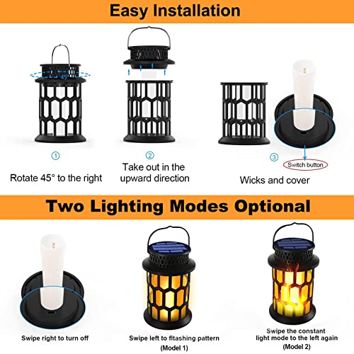 DONLINE Solar Lanterns Outdoor Waterproof Flickering Flame Hanging Solar Lantern Camping Solar Powered Lights Decorative Lights for Halloween Decorations Home Garden Patio Deck Yard Path, 2 Pack