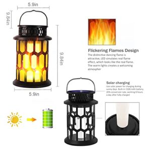 DONLINE Solar Lanterns Outdoor Waterproof Flickering Flame Hanging Solar Lantern Camping Solar Powered Lights Decorative Lights for Halloween Decorations Home Garden Patio Deck Yard Path, 2 Pack