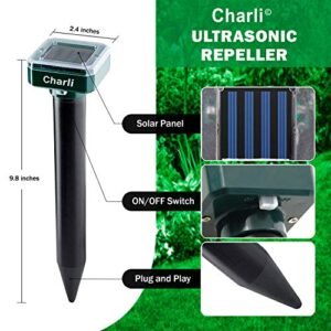 Charli New 8X Solar Sonic Mole Repellent Groundhog Repeller Gopher Deterrent Vole Chaser Snake Repellent Spikes Traps Rodents No Killing - Remove Burrowing Rodents (8) (8)