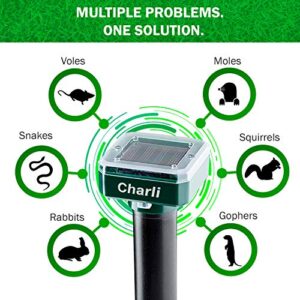 Charli New 8X Solar Sonic Mole Repellent Groundhog Repeller Gopher Deterrent Vole Chaser Snake Repellent Spikes Traps Rodents No Killing - Remove Burrowing Rodents (8) (8)