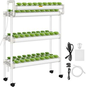 vevor hydroponics growing system, 90 sites 10 food-grade pvc-u pipes, 3 layers indoor planting kit with water pump, timer, nest basket, sponge, for fruits, vegetables, herbs, white