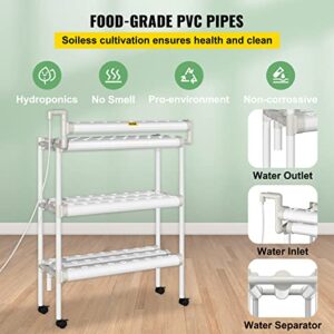 VEVOR Hydroponics Growing System, 90 Sites 10 Food-Grade PVC-U Pipes, 3 Layers Indoor Planting Kit with Water Pump, Timer, Nest Basket, Sponge, for Fruits, Vegetables, Herbs, White