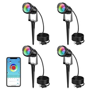 musuger 1500lm led high brightness outdoor landscape lighting 15w rgb color changing landscape lights bluetooth remote control spot-lights with plug in ip66 waterproof flood light for garden – 4 pack