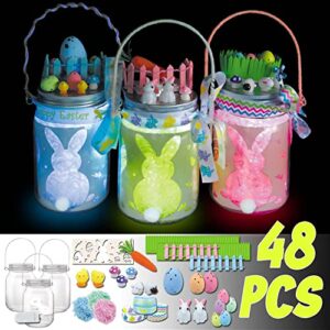 unbrands 3 Pack Light Up Easter Craft Kit,DIY Easter Lantern Craft,Mason Jars Easter Hanging Lantern Decoration,Indoor Garden Decor,DIY Night Light