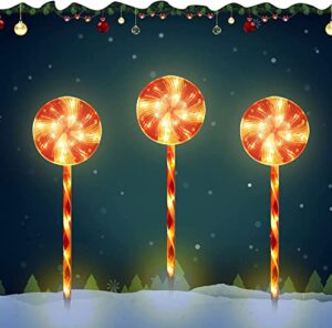 lollipop christmas pathway lights, 29″ lollipop peppermint pathway lights, outdoor markers christmas decorations lights with 8 lighting modes for xmas holiday party walkway patio garden decor