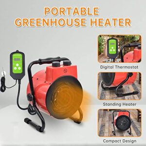 Electric Greenhouse Heater With Digital Thermostat Control, Portable Heater Fan For Green House, Grow Tent, Flower Room, Overheat Protection, Fast Heating, Spray Water Proof