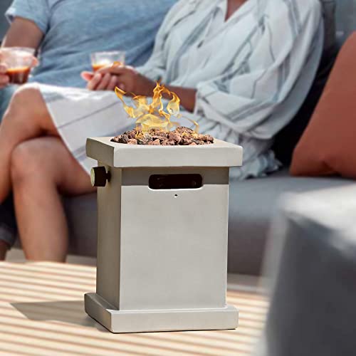 Patiorama Portable Tabletop Fireplace Small Propane Fire Pit, Outdoor 10 Inch Square Concrete Tabletop Gas Firebowl, 10,000 BTU, w/Lava Rocks, CSA Certification, for Garden, Patio-Light Grey