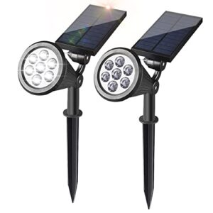 xtauto solar landscape spotlights outdoor, 7 leds auto on/off solar powered waterproof spot wall lights flag pole lights 3 lighting modes for tree yard garden driveway walkway patio pathway 2-pack