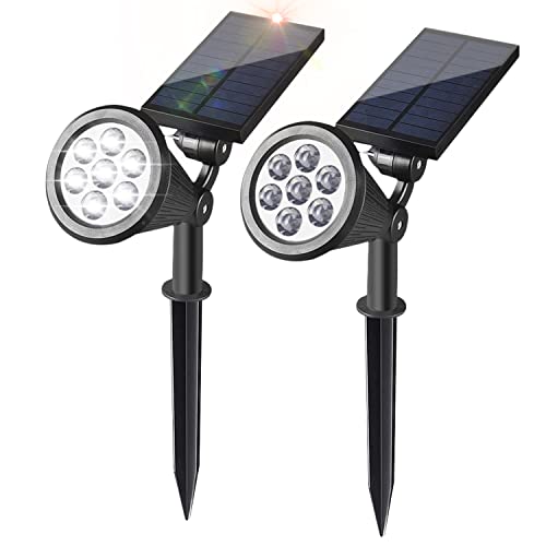 XTAUTO Solar Landscape Spotlights Outdoor, 7 LEDs Auto On/Off Solar Powered Waterproof Spot Wall Lights Flag Pole Lights 3 Lighting Modes for Tree Yard Garden Driveway Walkway Patio Pathway 2-Pack