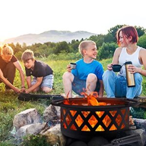 Outdoor 2 in 1 Fire Pit 30" Wood Burning FirePit with Grill, Spark Screen, Great for Outdoor, Garden, Patio, Backyard, Bonfire