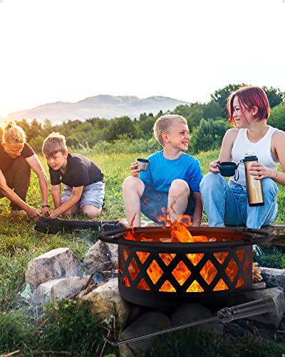 Outdoor 2 in 1 Fire Pit 30" Wood Burning FirePit with Grill, Spark Screen, Great for Outdoor, Garden, Patio, Backyard, Bonfire