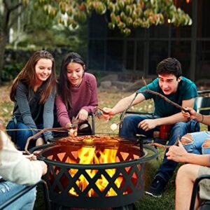 Outdoor 2 in 1 Fire Pit 30" Wood Burning FirePit with Grill, Spark Screen, Great for Outdoor, Garden, Patio, Backyard, Bonfire