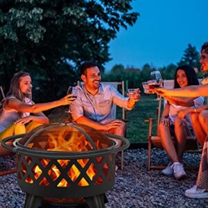 Outdoor 2 in 1 Fire Pit 30" Wood Burning FirePit with Grill, Spark Screen, Great for Outdoor, Garden, Patio, Backyard, Bonfire