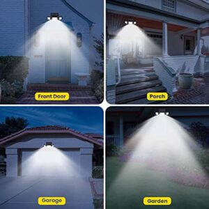 AmbiCasa Solar Outdoor Lights, Super Bright 3000LM 305 LED Motion Sensor Outdoor Flood Lights, IP65 Waterproof 3 Heads Security Lights with 2 Sensors, 3 Modes Wall Lights for Yard Garage Patio