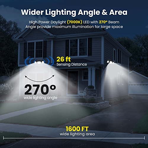 AmbiCasa Solar Outdoor Lights, Super Bright 3000LM 305 LED Motion Sensor Outdoor Flood Lights, IP65 Waterproof 3 Heads Security Lights with 2 Sensors, 3 Modes Wall Lights for Yard Garage Patio