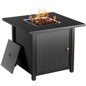 blubery 30″ propane fire pit,50,000 btu outdoor fire pit table.wicker steel surface,auto-ignition,etl compliant,your garden warm companion.