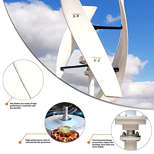 AISINILALAO 5000W Vertical Axis Wind Turbine Generator Set, Household 12V 24V 48V 220V No Noise Wind Generator Kit with Controller for Courtyard Garden Lighting(White),12v