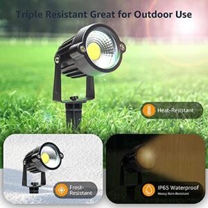 Yard Spot Lights Outdoor Landscape Lights, 5W 3000K COB Bright Spotlights Rain-Proof Garden Lights Walls Trees Flags Lawn Decorative Lamp Outdoor Spotlights with Spike Stand, Warm White, 4 Pack