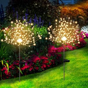 havelock outdoor solar garden lights 2 pack, 120 led solar firework light 8 lighting modes decorative stake landscape light waterproof copper wire light for garden pathway party decor(warm white)