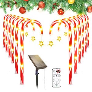 BUCASA 12 Pack Christmas Decorations Outdoor Solar Candy Cane Lights, Upgraded Waterproof Solar Pathway Markers Yard Lights with Star & Remote Control, 9 Modes Xmas Decorations for Garden Yard Decor