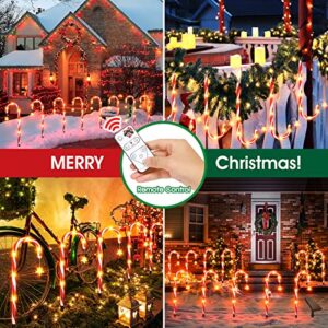 BUCASA 12 Pack Christmas Decorations Outdoor Solar Candy Cane Lights, Upgraded Waterproof Solar Pathway Markers Yard Lights with Star & Remote Control, 9 Modes Xmas Decorations for Garden Yard Decor