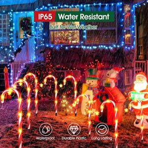 BUCASA 12 Pack Christmas Decorations Outdoor Solar Candy Cane Lights, Upgraded Waterproof Solar Pathway Markers Yard Lights with Star & Remote Control, 9 Modes Xmas Decorations for Garden Yard Decor