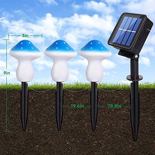 Solar Garden Lights, 3 Pack Mini Mushroom Solar Lights with 18 LEDs, 8 Modes Solar String Lights Outdoor Waterproof Cute Blue Mushroom Decoration Landscape Lights for Yard, Lawn, Patio, Flowerpot