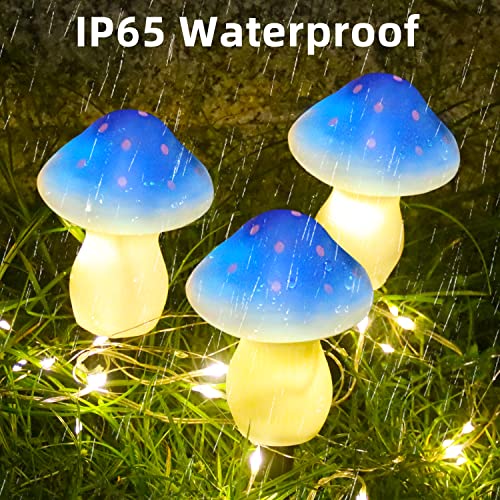 Solar Garden Lights, 3 Pack Mini Mushroom Solar Lights with 18 LEDs, 8 Modes Solar String Lights Outdoor Waterproof Cute Blue Mushroom Decoration Landscape Lights for Yard, Lawn, Patio, Flowerpot