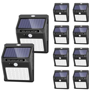 sezac solar lights outdoor [10 pack /3 working mode], solar security lights solar motion sensor lights wireless ip 65 waterproof outdoor lights for garden fence patio garage (42led)