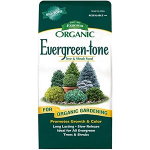 espoma organic evergreen-tone 4-3-4 natural & organic fertilizer and plant food for evergreen trees & shrubs. 8 lb. bag. use for planting & feeding to promote optimum growth