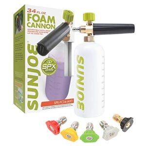 sun joe spx-fc34-mxt foam cannon for spx series electric pressure washers, 34 oz, 1/4″ quick connector, 5 quick connect nozzle tips, fits most pressure washers