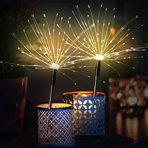 Wo garzio Solar Firework Lights, Solar Garden Lights, 120 LED Outdoor Waterproof Firefly Path Lights, Solar Decorative Light Garden Channel Decorative Insert Light, Warm White (2 Pack)