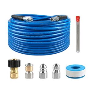 sooprinse high pressure washer sewer jetter kit , button nozzle and rotating sewer jetting nozzle, pressure washer sewer washer kit, 50ft drain cleaning hose, 3000 psi