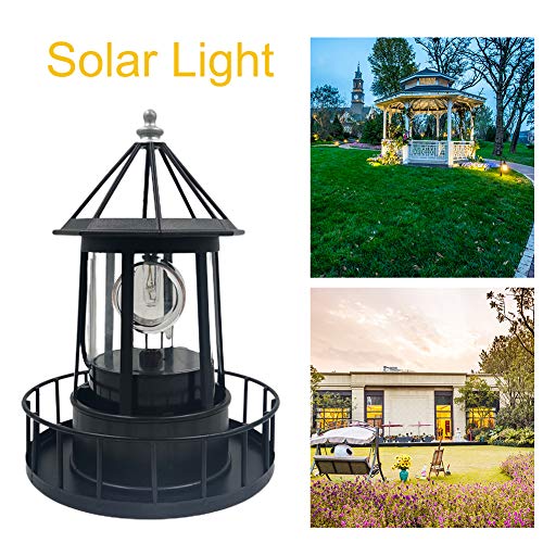 CALIDAKA LED Solar Powered Lighthouse,360 Degree Rotating Lamp Waterproof Garden Smoke Towers Statue Lights for Outdoor Garden Pathway Patio Courtyard Decoration, Black