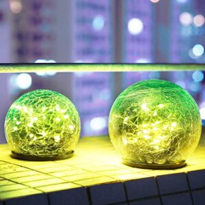 uamstyle globe solar lights waterproof decorative 2 pack globe cracked glass gazing ball for outdoor garden decor decorations pathway patio yard lawn,green