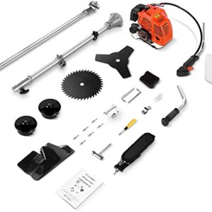 58CC Gas String Trimmer 2-Cycle Gas Brush Cutter Straight Shaft 4 in 1 Cordless Grass Edger Weed Wacker Gasoline Powered Weed Eater with 4 Detachable Heads for Lawn and Garden Care-Orange