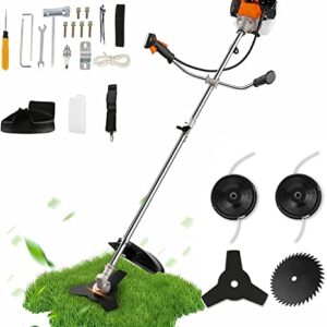 58CC Gas String Trimmer 2-Cycle Gas Brush Cutter Straight Shaft 4 in 1 Cordless Grass Edger Weed Wacker Gasoline Powered Weed Eater with 4 Detachable Heads for Lawn and Garden Care-Orange