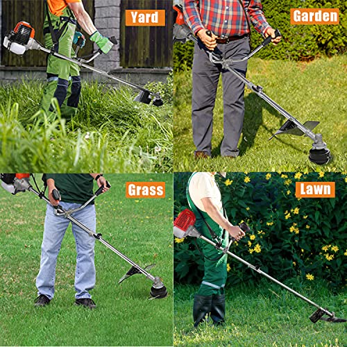 58CC Gas String Trimmer 2-Cycle Gas Brush Cutter Straight Shaft 4 in 1 Cordless Grass Edger Weed Wacker Gasoline Powered Weed Eater with 4 Detachable Heads for Lawn and Garden Care-Orange