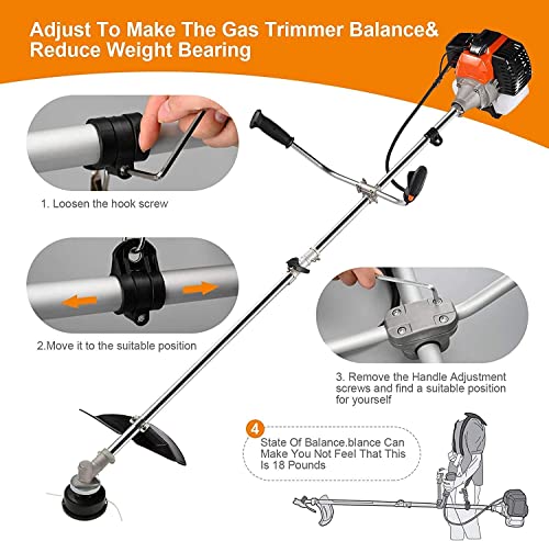 58CC Gas String Trimmer 2-Cycle Gas Brush Cutter Straight Shaft 4 in 1 Cordless Grass Edger Weed Wacker Gasoline Powered Weed Eater with 4 Detachable Heads for Lawn and Garden Care-Orange