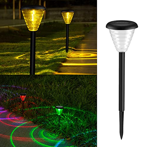 ASFSKY Solar Pathway Lights Outdoor Waterproof with 2 LEDs Project Beautiful Pattern On The Ground Light The Way for Yard Garden Path Walkway Warm White and Color Changing (Set of 2) …