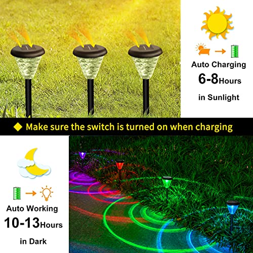 ASFSKY Solar Pathway Lights Outdoor Waterproof with 2 LEDs Project Beautiful Pattern On The Ground Light The Way for Yard Garden Path Walkway Warm White and Color Changing (Set of 2) …