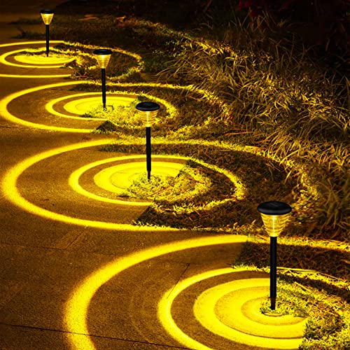 ASFSKY Solar Pathway Lights Outdoor Waterproof with 2 LEDs Project Beautiful Pattern On The Ground Light The Way for Yard Garden Path Walkway Warm White and Color Changing (Set of 2) …