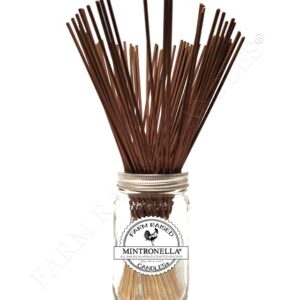 Mosquito Outdoor Patio Sticks - Farm Raised Candles MINTRONELLA - U.S.A. Made - 100 Pack - No See Um - Gnats - Fly Outdoor Incense Bug Sticks. Citronella + Peppermint - Lavender Oil