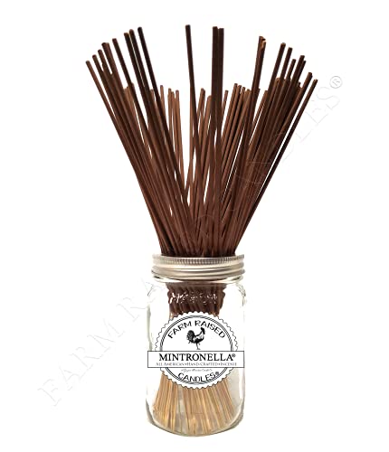 Mosquito Outdoor Patio Sticks - Farm Raised Candles MINTRONELLA - U.S.A. Made - 100 Pack - No See Um - Gnats - Fly Outdoor Incense Bug Sticks. Citronella + Peppermint - Lavender Oil