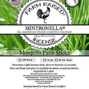 Mosquito Outdoor Patio Sticks - Farm Raised Candles MINTRONELLA - U.S.A. Made - 100 Pack - No See Um - Gnats - Fly Outdoor Incense Bug Sticks. Citronella + Peppermint - Lavender Oil