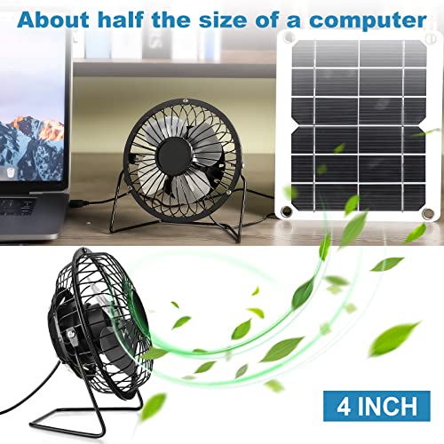 Roceei 10W 4 Inch Mini Solar Panel Powered Fan Outdoor Double USB Solar Panel and USB Solar Panel Fan Waterproof Mini Portable Cooling Fan for Greenhouse Home Dog Chicken House Car Ventilation System