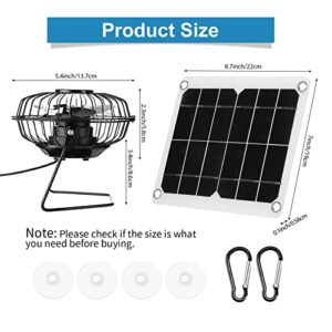 Roceei 10W 4 Inch Mini Solar Panel Powered Fan Outdoor Double USB Solar Panel and USB Solar Panel Fan Waterproof Mini Portable Cooling Fan for Greenhouse Home Dog Chicken House Car Ventilation System